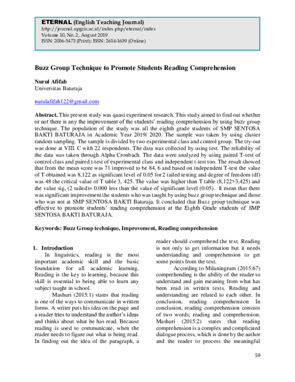 (PDF) Buzz Group Technique to Promote Students Reading Comprehension