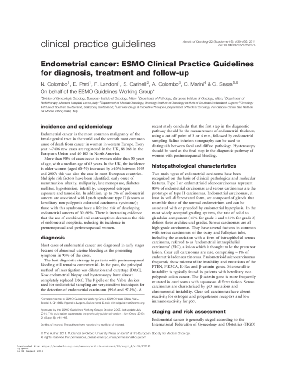 (PDF) Endometrial cancer: ESMO Clinical Practice Guidelines for ...