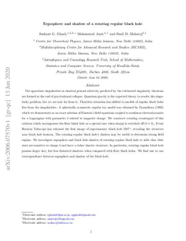 (PDF) Ergosphere and shadow of a rotating regular black hole