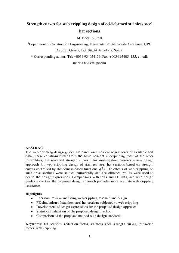 (PDF) Strength curves for web crippling design of cold-formed stainless ...