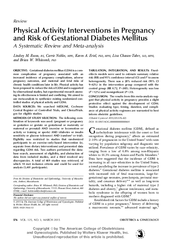 (PDF) Physical Activity Interventions in Pregnancy and Risk of ...