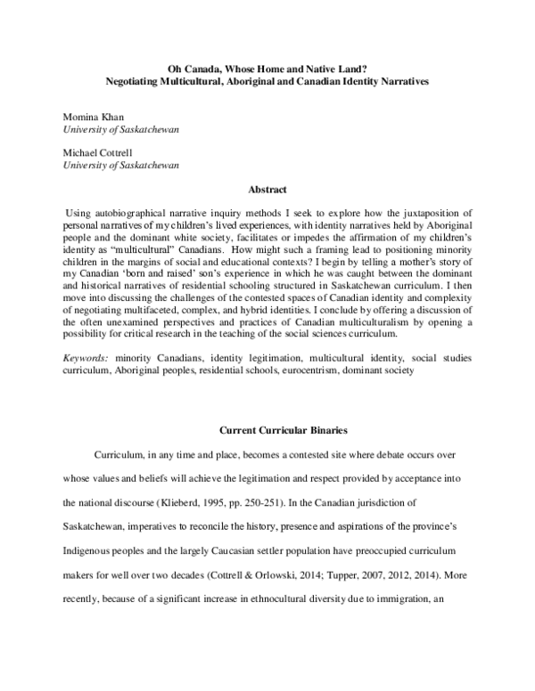 (PDF) Oh Canada, Whose Home and Native Land? Negotiating Multicultural ...
