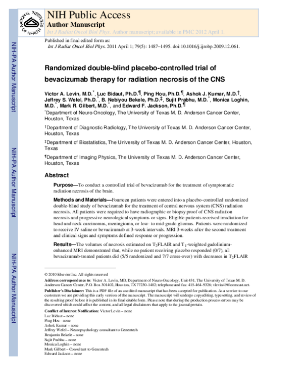 (PDF) Randomized Double-Blind Placebo-Controlled Trial of Bevacizumab Therapy for Radiation ...