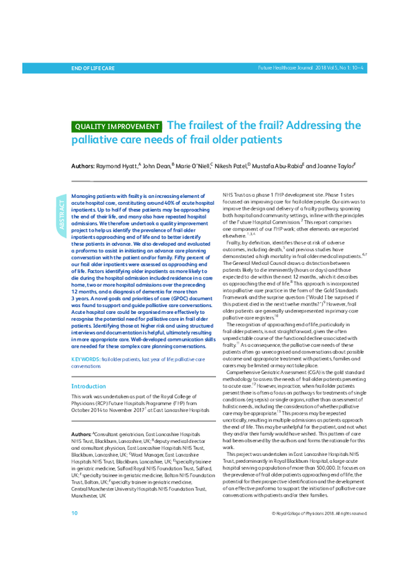 (PDF) The frailest of the frail? Addressing the palliative care needs ...