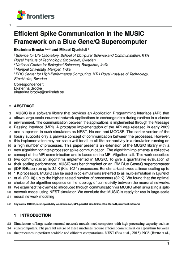(PDF) Efficient Spike Communication in the MUSIC Framework on a Blue ...