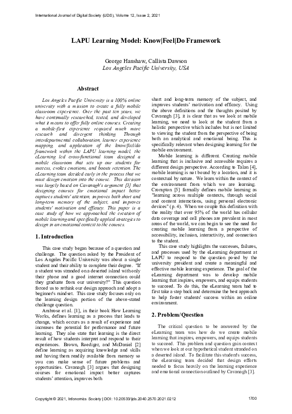 (PDF) LAPU Learning Model: Know|Feel|Do Framework