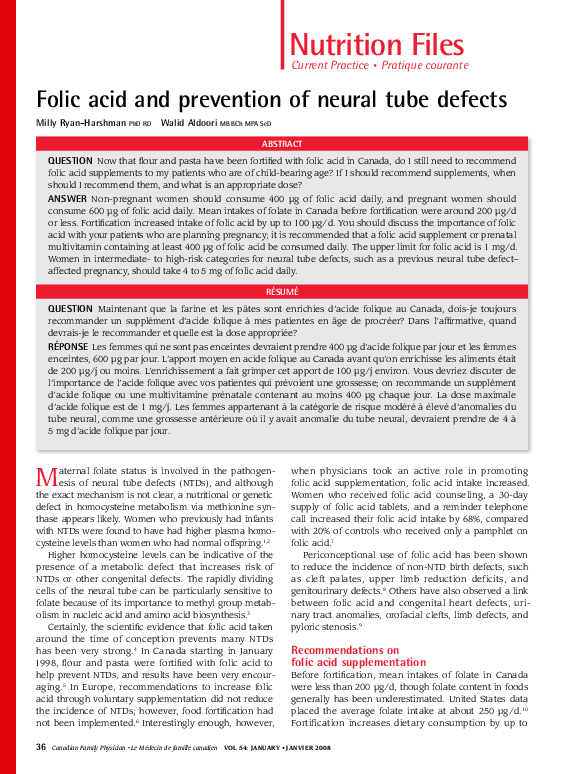 (PDF) Folic acid and prevention of the neural tube defects