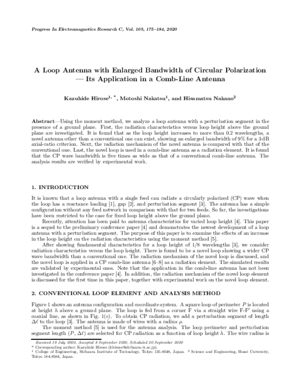 Pdf A Loop Antenna With Enlarged Bandwidth Of Circular Polarization