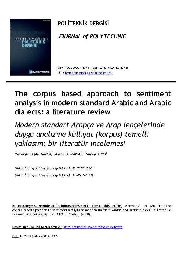 Pdf The Corpus Based Approach To Sentiment Analysis In Modern Standard Arabic And Arabic