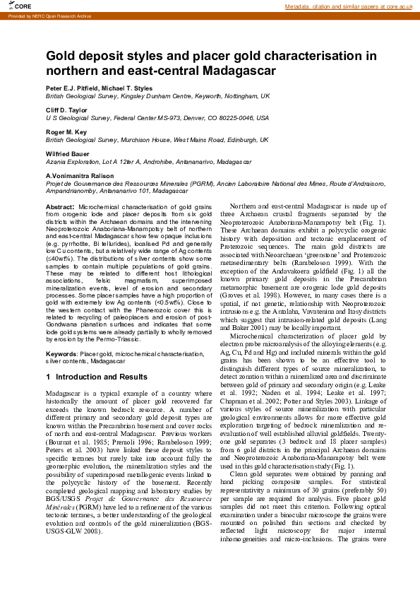 (PDF) Gold deposit styles and placer gold characterisation in northern ...
