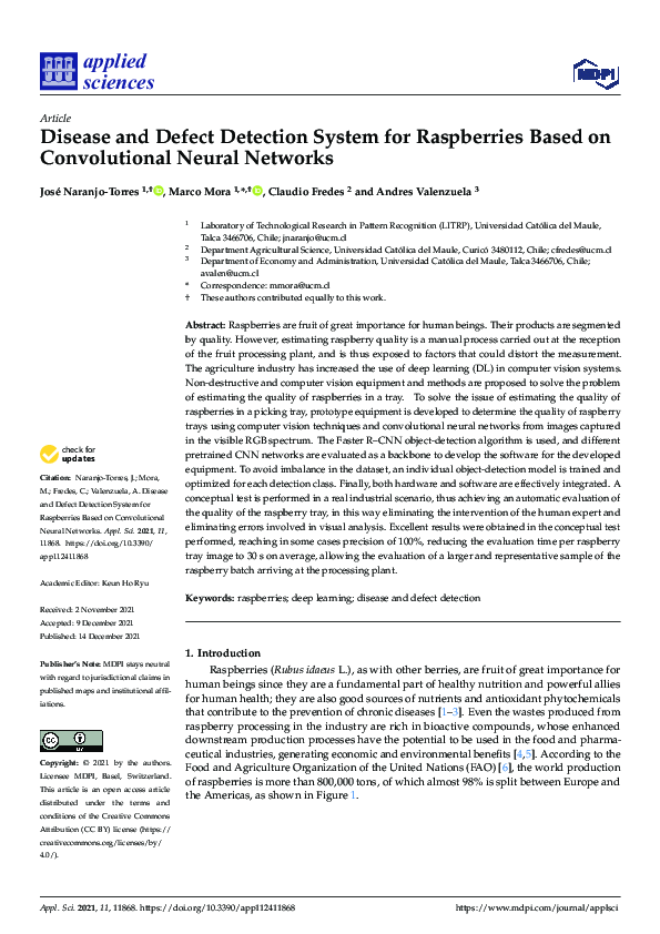 Pdf Disease And Defect Detection System For Raspberries Based On Convolutional Neural Networks