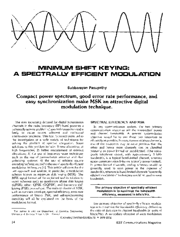 (PDF) Minimum shift keying: A spectrally efficient modulation