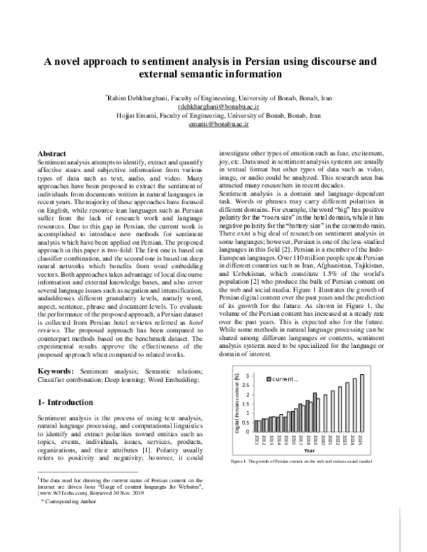 (PDF) A novel approach to sentiment analysis in Persian using discourse and external semantic ...