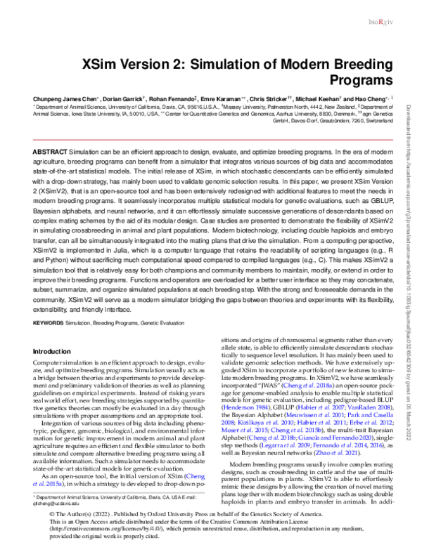 (PDF) XSim Version 2: Simulation of Modern Breeding Programs