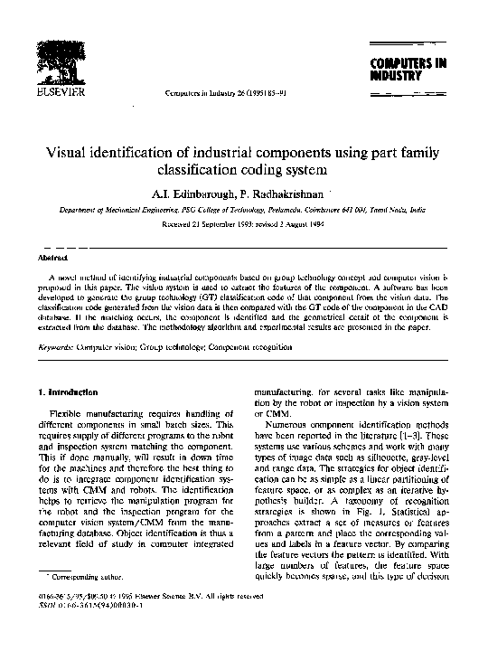 (PDF) Visual identification of industrial components using part family ...