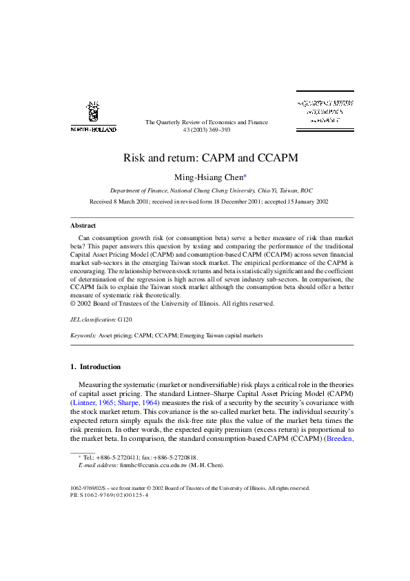 Risk and return: CAPM and CCAPM