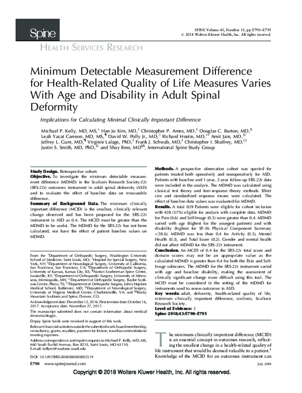 (PDF) Minimum Detectable Measurement Difference (MDMD) for Health Related Quality of Life (HRQL ...