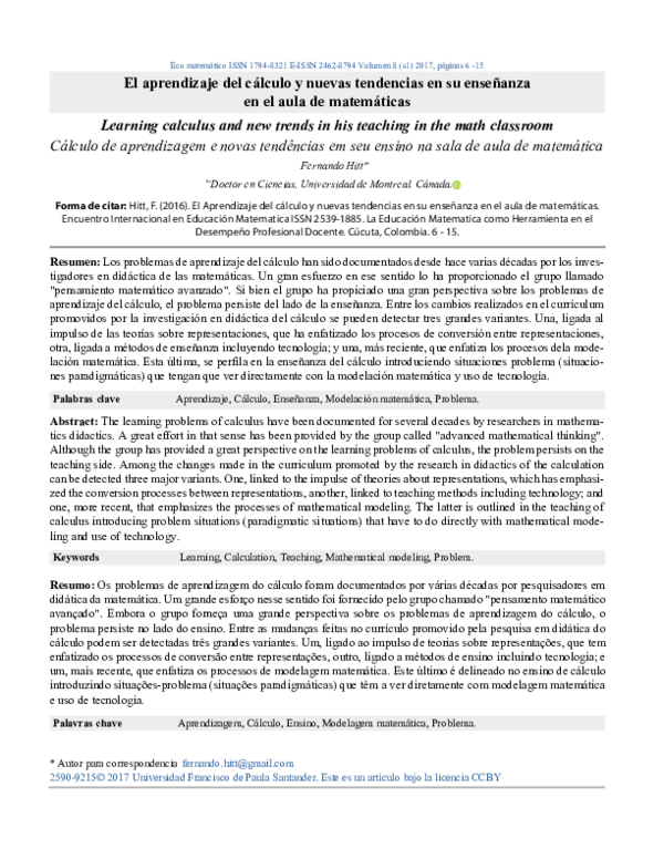 (PDF) El aprendizaje del cálculo y nuevas tendencias en su enseñanza en ...