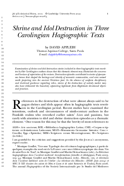 (PDF) Shrine and Idol Destruction in Three Carolingian Hagiographic Texts