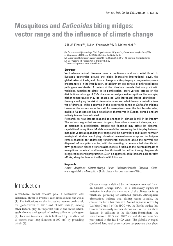 (PDF) Mosquitoes and Culicoides biting midges: vector range and the ...