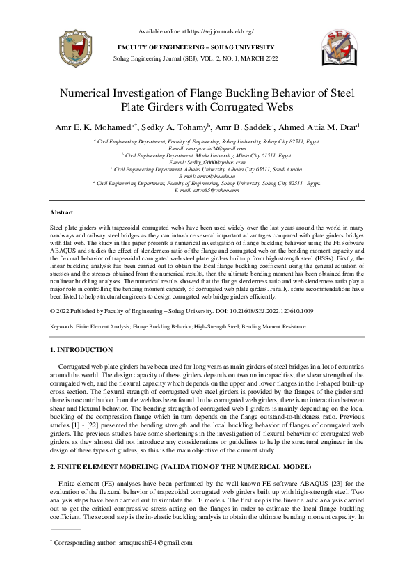 (PDF) Numerical Investigation of Flange Buckling Behavior of Steel ...