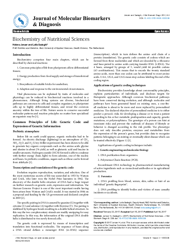 (PDF) Biochemistry of Nutritional Sciences