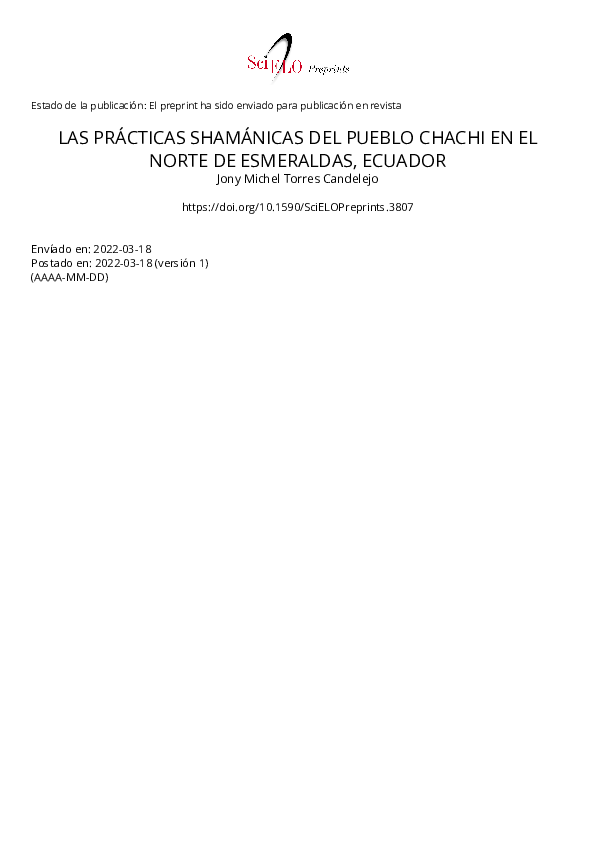 (PDF) THE SHAMANIC PRACTICES OF THE CHACHI PEOPLE IN THE NORTH OF ...