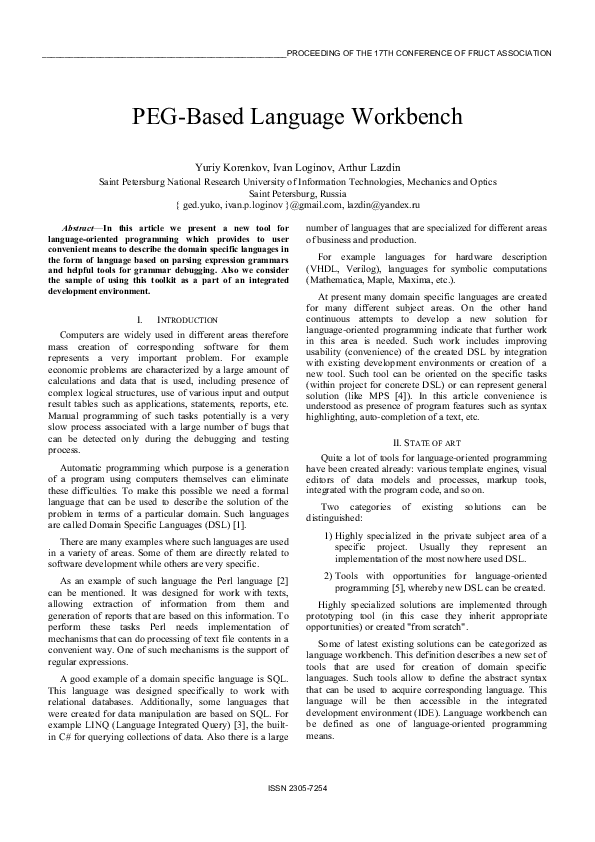 (PDF) PEG-based language workbench