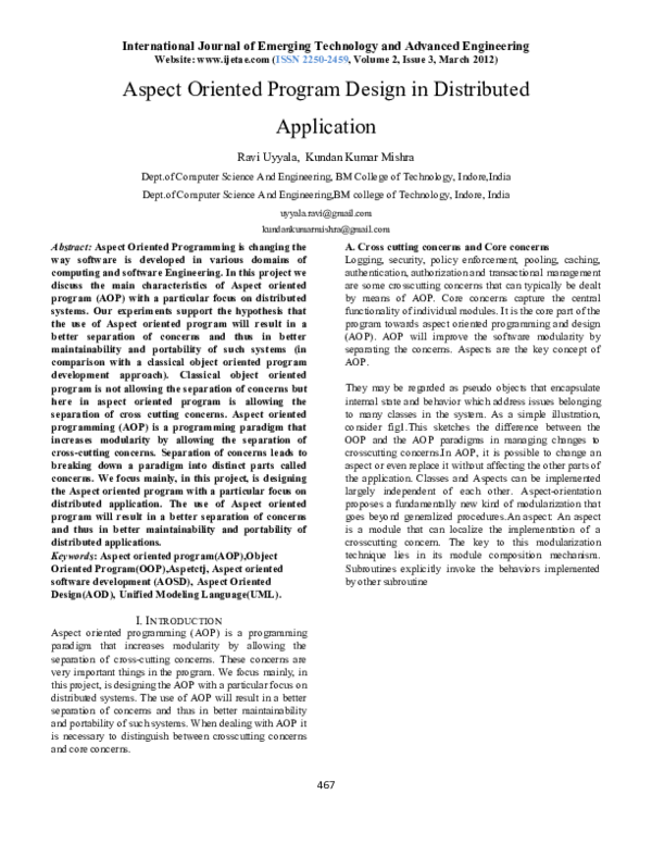 (PDF) Aspect Oriented Programming in Distributed Applications