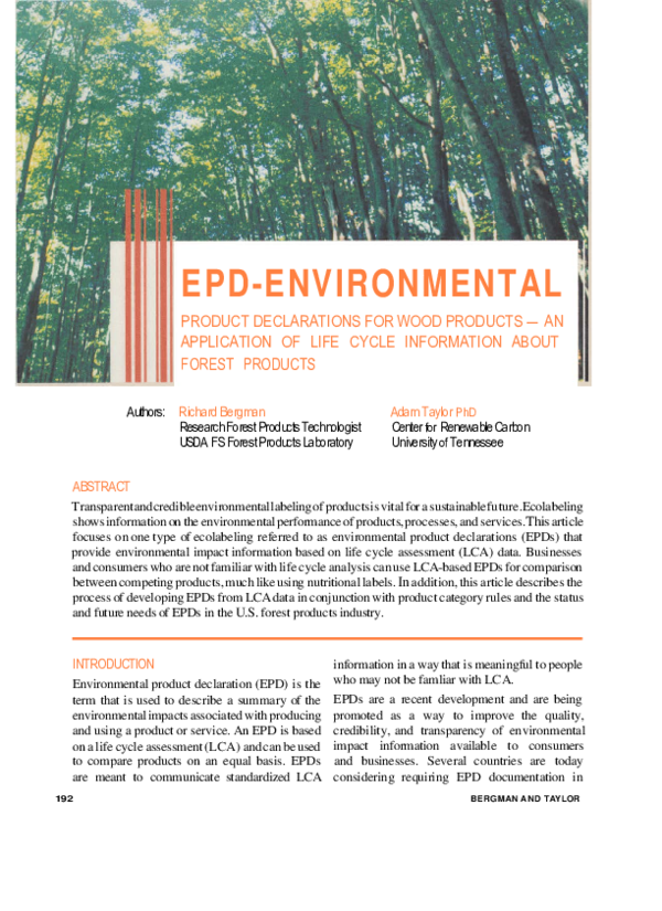 (PDF) EPD - Environmental Product Declarations for Wood Products—An ...