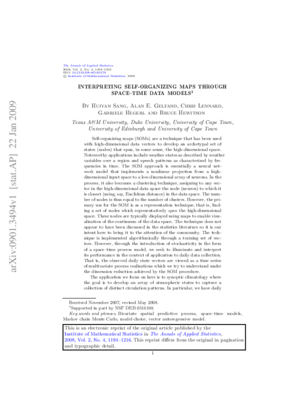 (PDF) Interpreting self-organizing maps through space--time data models