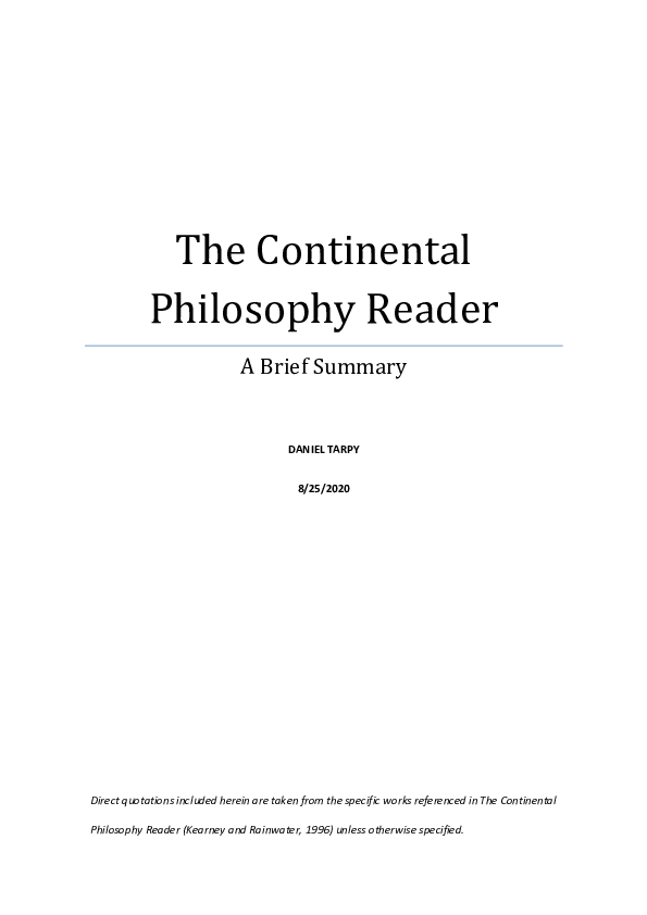 (PDF) The Continental Philosophy Reader By Richard Kearney and Mara ...
