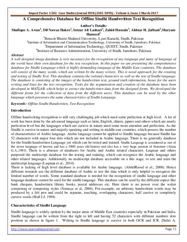 Pdf A Comprehensive Database For Offline Sindhi Handwritten Text Recognition