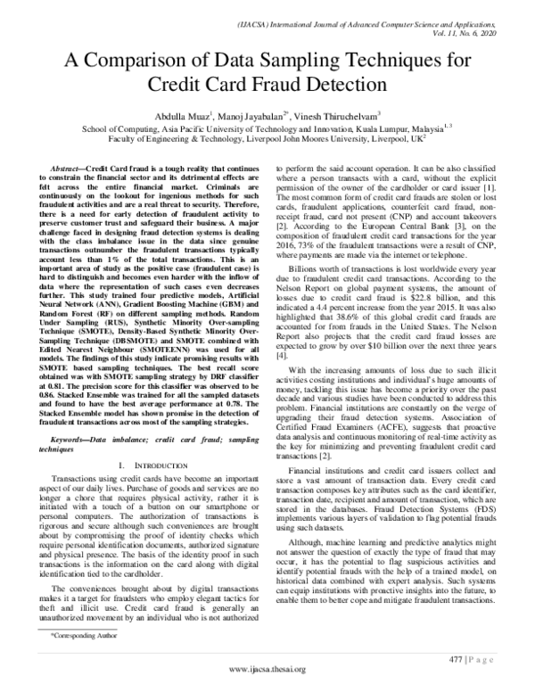 (PDF) A Comparison of Data Sampling Techniques for Credit Card Fraud ...