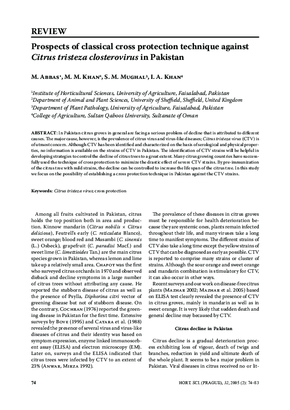 (PDF) Prospects of classical cross protection technique against Citrus ...