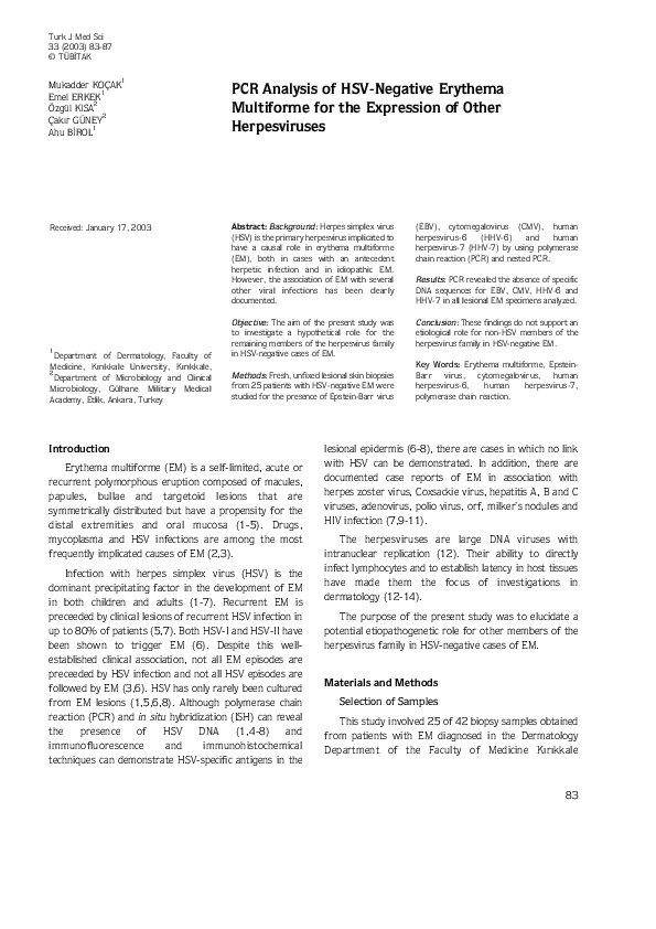 (PDF) PCR Analysis of HSV-Negative Erythema Multiforme for the ...