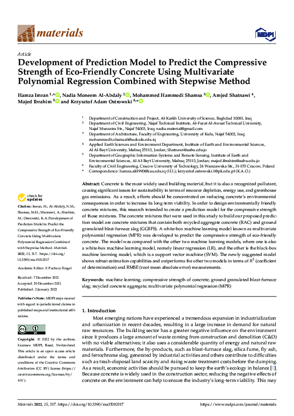 (PDF) Development of Prediction Model to Predict the Compressive Strength of Eco-Friendly ...