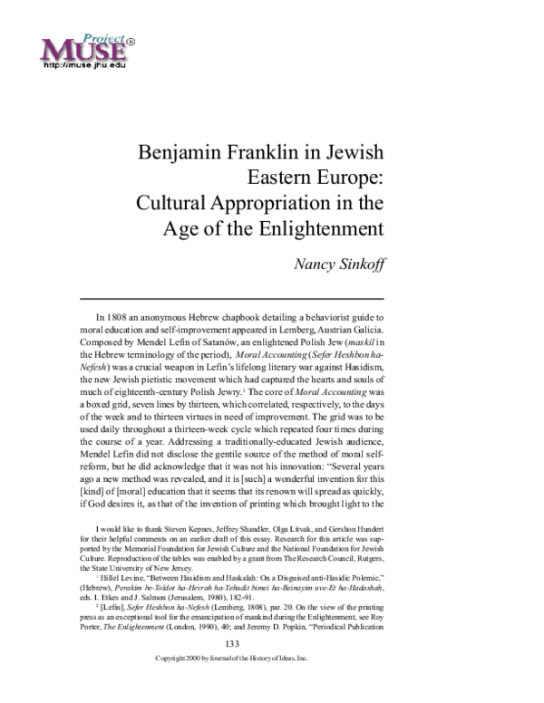 (PDF) Benjamin Franklin in Jewish Eastern Europe: Cultural ...