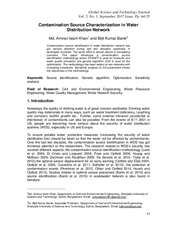 (PDF) Contamination Source Characterization in Water Distribution Network