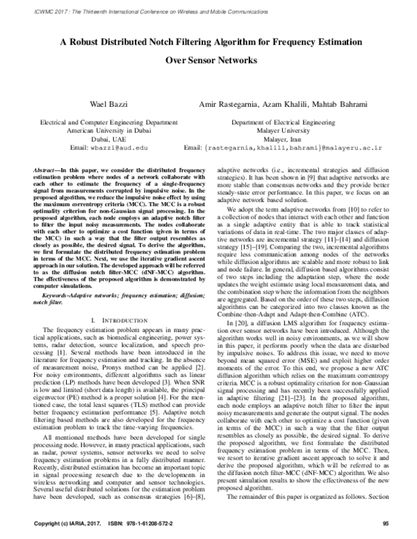 Pdf A Robust Distributed Notch Filtering Algorithm For Frequency 8096