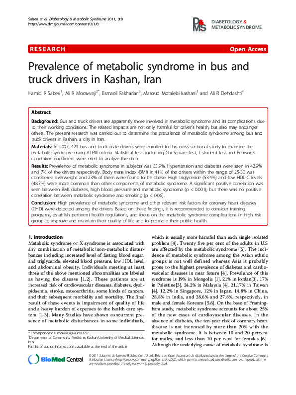 (PDF) Prevalence of metabolic syndrome in bus and truck drivers in ...