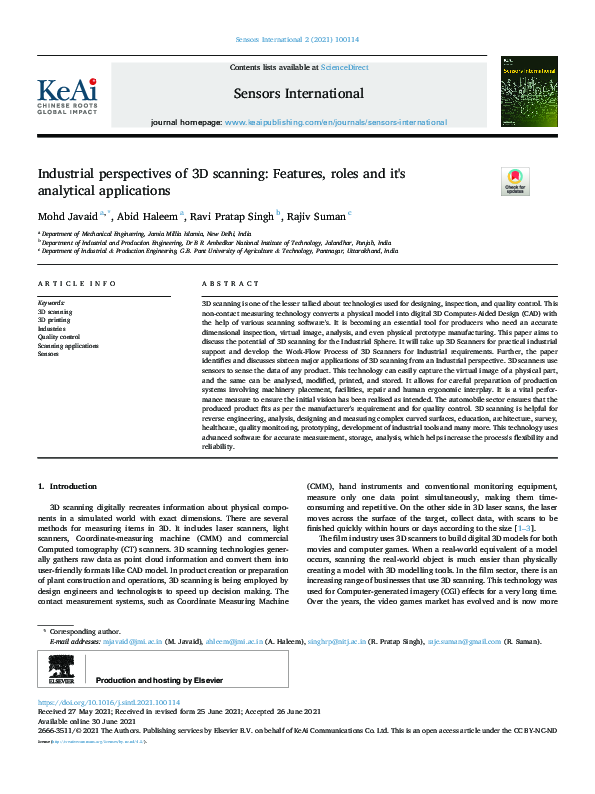 (PDF) Industrial Perspectives of 3D scanning: Features, Roles and it's ...