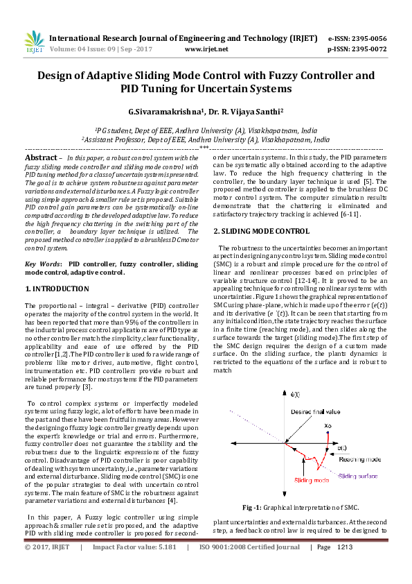 Pdf Design Of Adaptive Sliding Mode Control With Fuzzy Controller And 6262