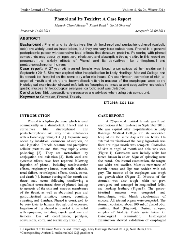 (PDF) Phenol and Its Toxicity: A Case Report