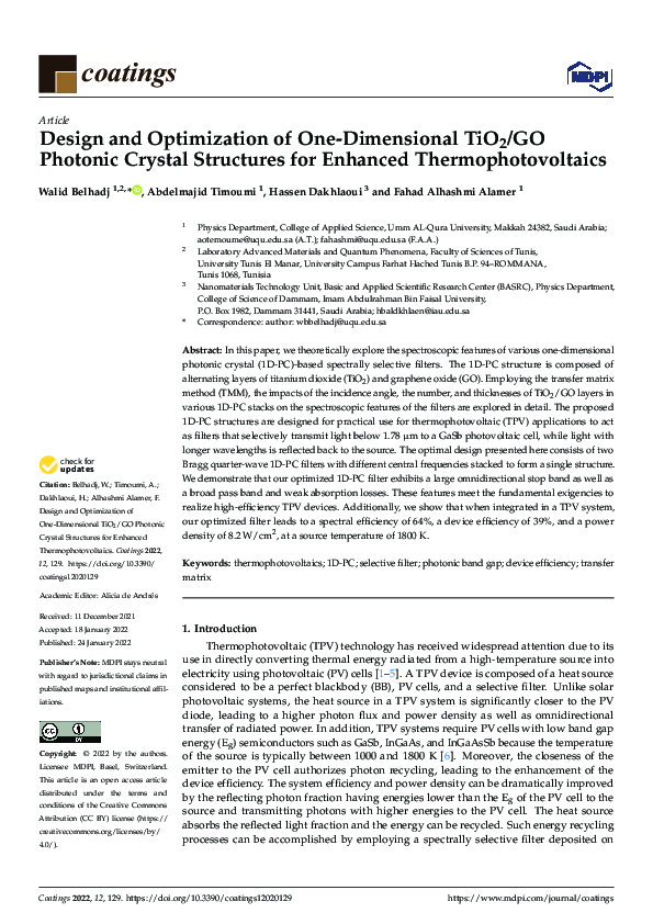 (PDF) Design and Optimization of One-Dimensional TiO2/GO Photonic ...