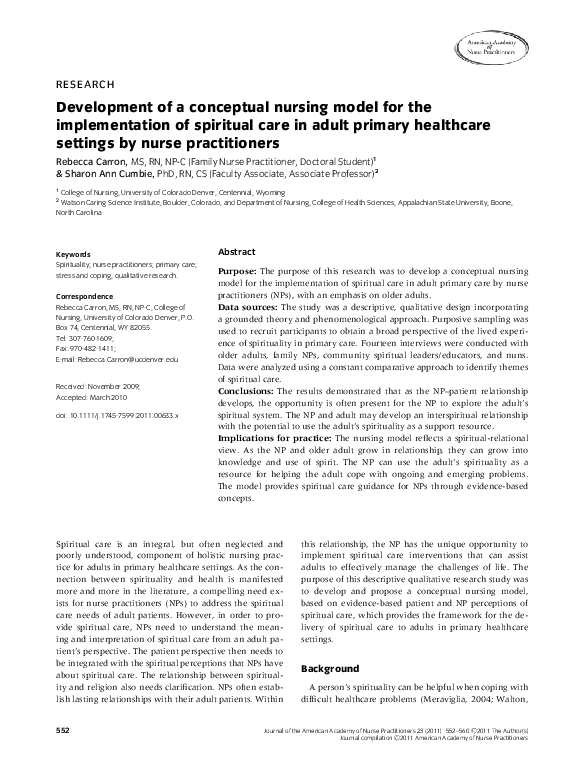 (PDF) Development of a conceptual nursing model for the implementation ...