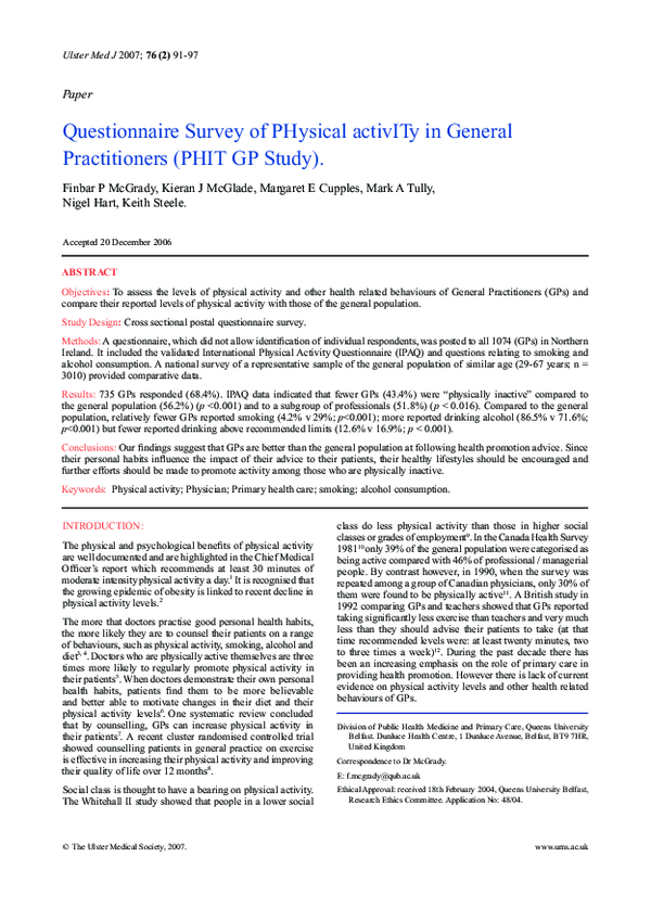 (PDF) Questionnaire survey of PHysical activITy in General ...