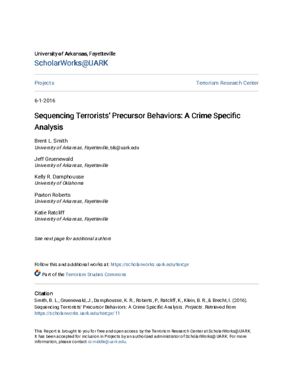 (PDF) Sequencing Terrorists' Precursor Behaviors: A Crime Specific Analysis