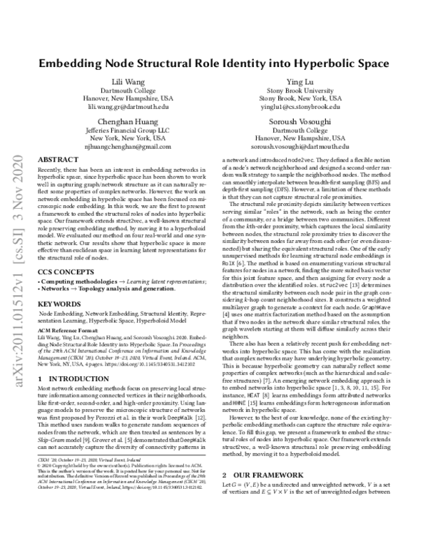 Pdf Embedding Node Roles In Hyperbolic Space