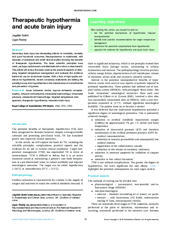 (PDF) Hypothermia's Role in Acute Brain Injury Care